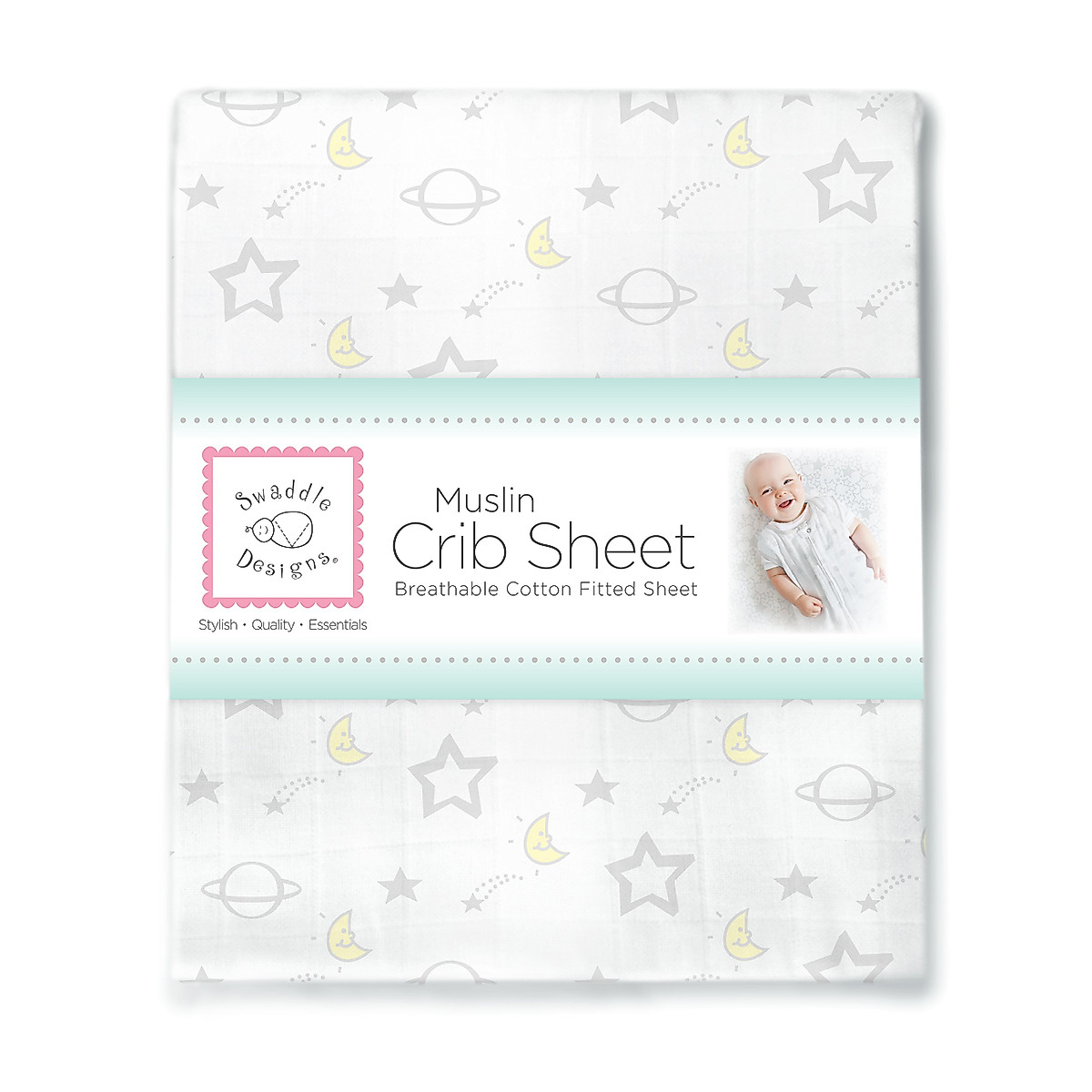 SwaddleDesigns Softest Cotton Muslin Fitted Crib Sheet/Toddler Sheet for Baby Boy & Girl, Goodnight Sterling