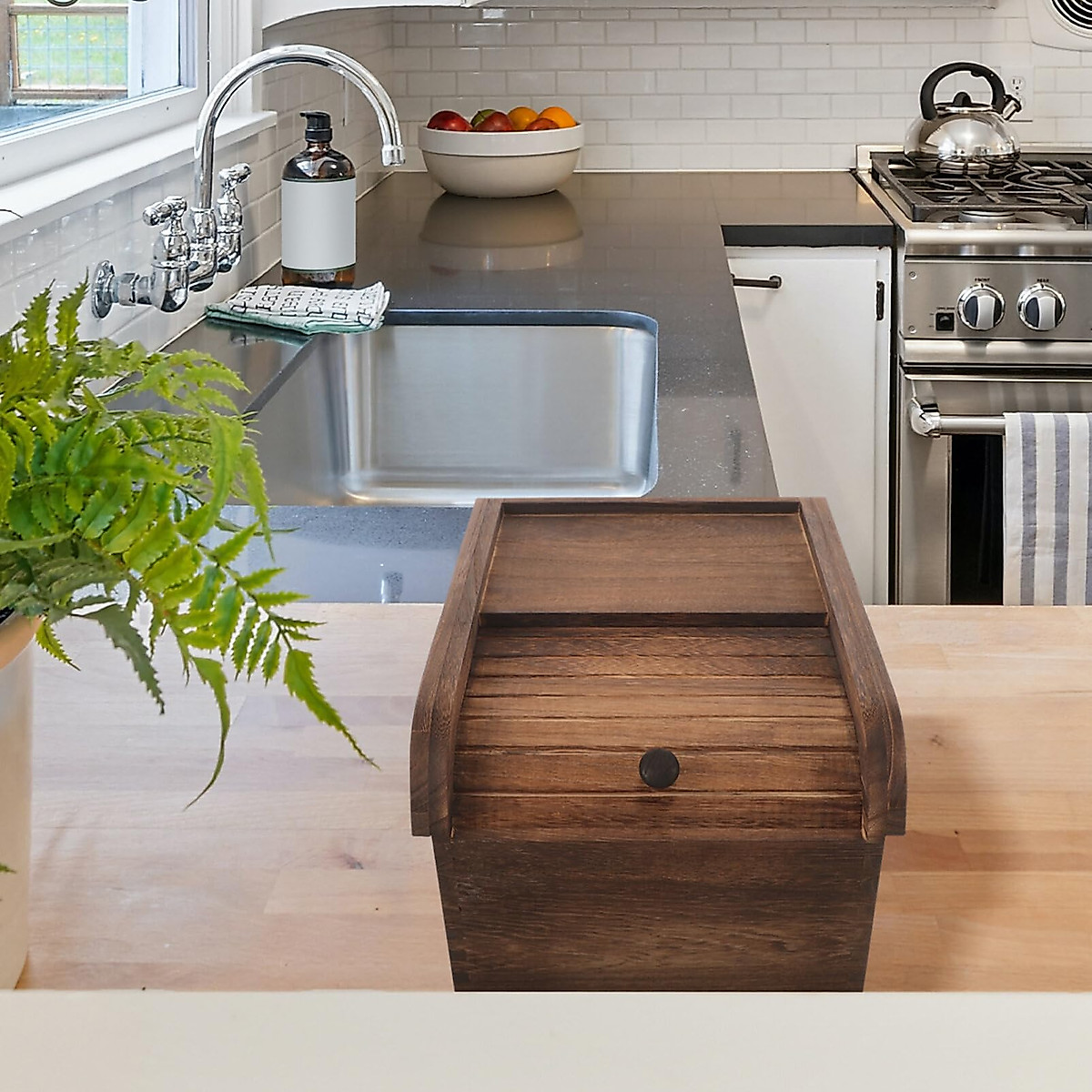 Kichvoe Wooden Rice Containers: 5KG Rice Storage Dispenser with Sliding Lid Reusable Food Bucket Cereal Container Flour Storage Bin Container for Rice, Cereal, Flour, Dry Food Coffee-11.40X9.43X8.06in