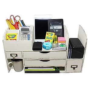 Executive Office Solutions Large Adjustable Wooden Office Desk Organizer For Desktop, Tabletop, or Counter – Wood Storage Shelf Rack – For Office Supplies, Desk Accessories, or Mail - White