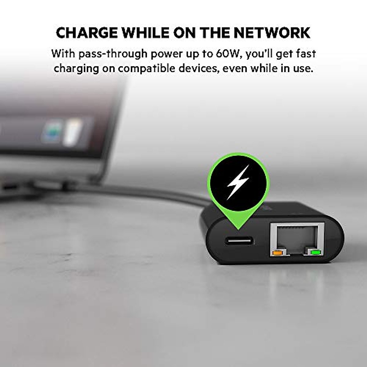 Belkin USB C To Ethernet + Charge Adapter - Gigabit Ethernet Port Compatible with USB C Devices - USB C to Ethernet Cable For MacBook Air, MacBook Pro & Windows - Ethernet to USB C Adapter - Black