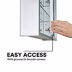 Fine Fixtures Bathroom Medicine Cabinet, Aluminum, Recessed/Surface Mount, Mirrored w/LED (24")