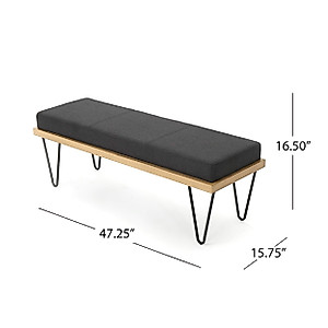 Christopher Knight Home Elisha Industrial Modern Fabric Bench, Dark Charcoal / Matte Black