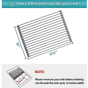 JASIWAY Roll Up Dish Drying Rack, Over The Sink Dish Drying Rack, Foldable, Portable,304 Stainless Steel Dish Drainers for Kitchen Inside Sink Counter (Sliver, 17.5" x12“)