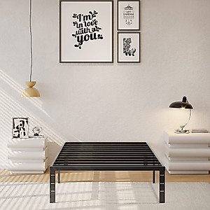 zunatu 14 Inch Twin XL Metal Bed Frame Foundation No Box Spring Needed Heavy Duty Tall Platform with Large Storage Easy Assembly Mattress Noise Free, Black