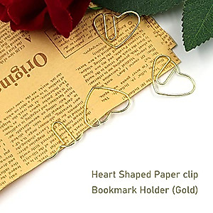 Betinyar 100 Pieces Paper Clips Cute, Love Heart Shaped Paper Clips, Metal Small Paper Clips, Bookmark Document Organizing Clip for School Office (Gold)