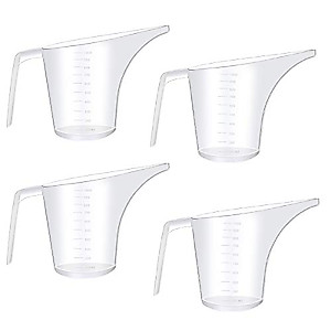 Fireboomoon 4 Pack Plastic Funnel Pitcher,Large Capacity Long Spout Measuring Cup for Bakeware Molds,Pancake,Batter,Muffin,Cakes,Soap Making(4 Cups/32 Ounces/1000 ml)