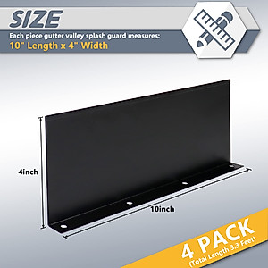 Flamorrow 4 Pack Aluminum Gutter Valley Splash Guards, Rainwater Roofing Gutter Guard, Straight Gutter Splash Guard for Flat Shingle Roofs, Valley, Corner, Black