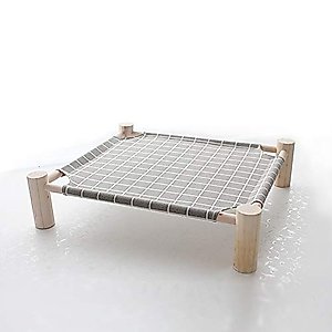NP Elevated Small Size Pet Cot, Portable Raised Dog and Cat Bed, Disassembled and Assemble,Use Nature Wood and Washable Cotton Cloth,for Pets Under 40Ibs19 x 21 X 5 Inches (Grey and White)