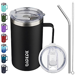 BJPKPK Insulated Coffee Mug with 2 Lids, 25oz Stainless Steel Insulated Tumbler with Handle, Double Wall Vacuum Coffee Cup, BPA Free Leak Proof Thermos for Travel & Home, Black