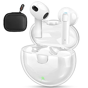 MAXROCK True Wireless Earbuds,TWS Bluetooth Headphones Stereo Powerful Sound TWS Earphones,30H Playtime,Sweat Proof Dual Bluetooth 5.2 Headset with Built-in Mic for Sports,Transparency Black (White)