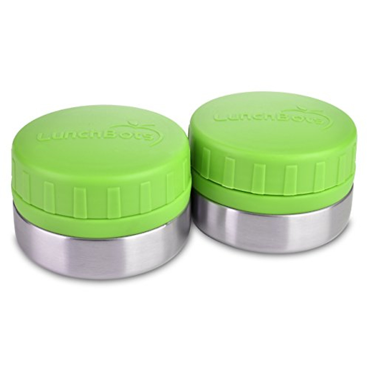 LunchBots Rounds Leak Proof 4 oz. Stainless Snack Container Jar, Set of 2, Green Lids