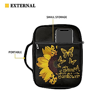 SCRAWLGOD Sunflower Butterfly Print Bible Cover Case for Women Girls Teens Scripture Bag Book Protective,Bible Tote Bag Book Cover, Bible Accessories, Christian Gifts