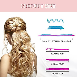 Essenergi 30pcs Heatless Hair Curlers Rollers Spiral Curls Styling Kit with 2 Sets Styling Hooks,No Heat Curlers for Women Girl's, pink, orange, blue, green, yellow and purple (12 Inch/30 cm)…