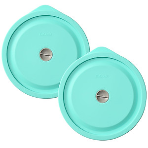 Replacement Lids for Pyrex 7402-PC 7 Cup, Silicone Round Storage Cover Lid for Anchor Hocking Glass Bowl 2 Pack with Date Mark Turquoise