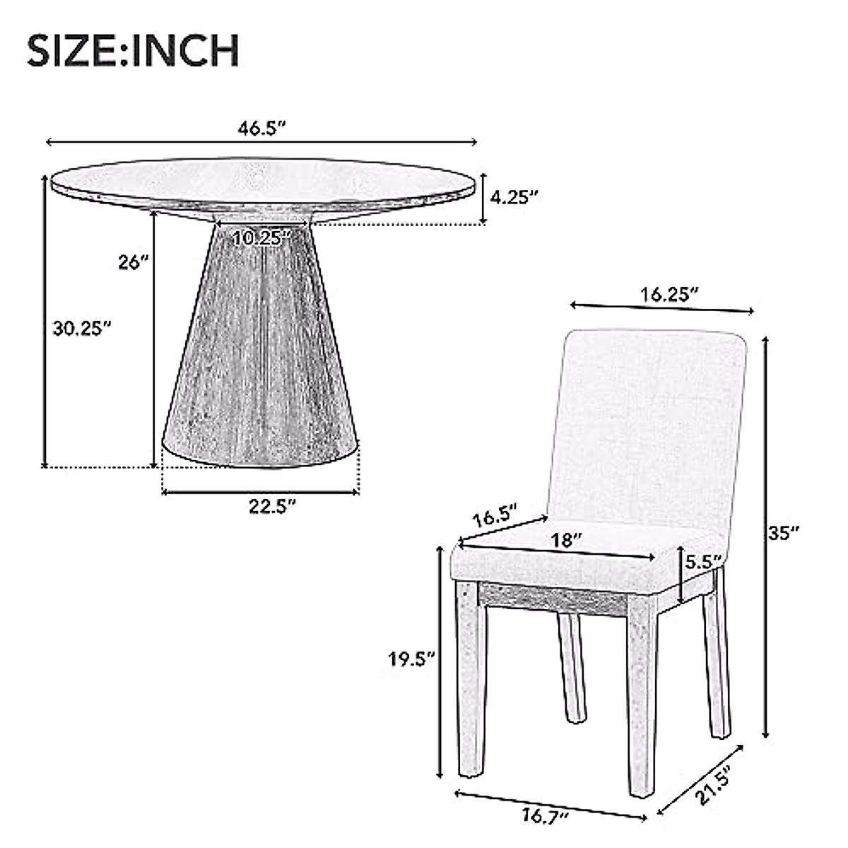 FIQHOME Round Set 5 Piece Retro Style, Wood 4,Kitchen Table and 4 Upholstered Chairs for Living, Dining Room,Black