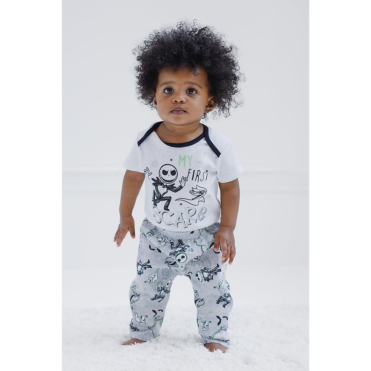 Disney Nightmare Before Christmas,Newborn Baby Boy or Girl Hoodie Bodysuit and Pants 3 Piece Set Black/White 6-9 Months