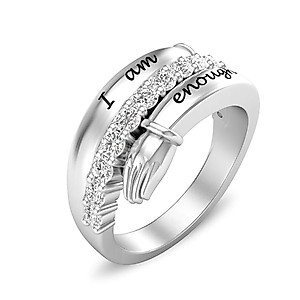 UCADRIT I am Enough Rings 925 Sterling Silver Customize Personalized Name Ring You are Enough Hug Jewelry for Women (01-Silver Color)