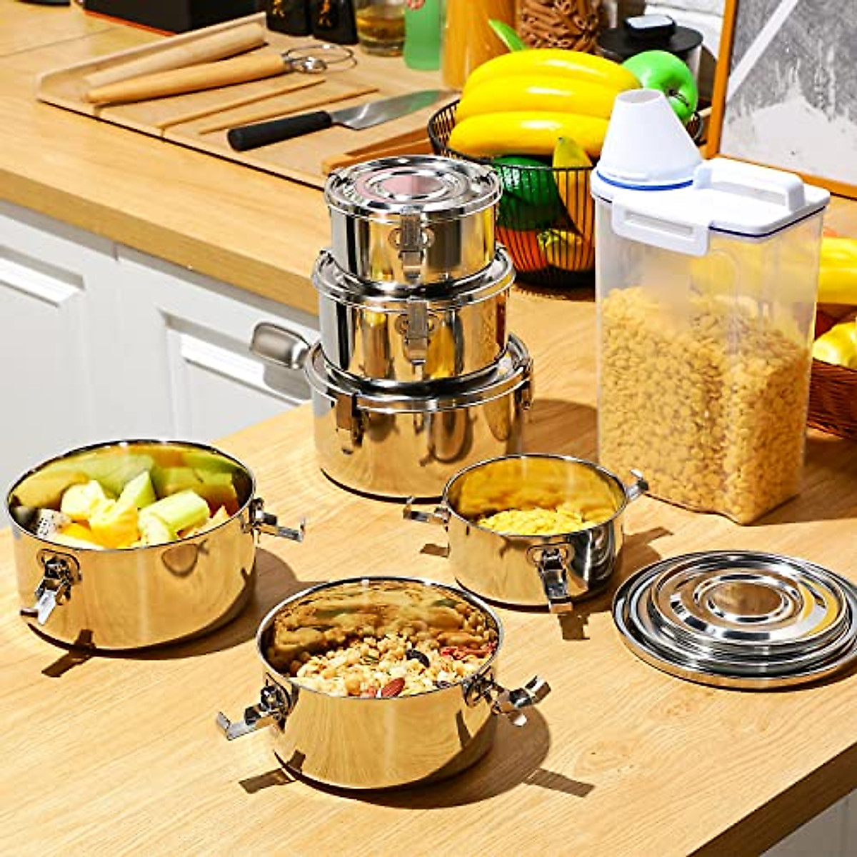 Zopeal 6 Pcs Stainless Steel Food Storage Containers with Lid Bento Lunch Boxes Reusable Metal Flat Canisters for Camping Trips Picnic Snacks Soups Salads Leftovers, 3 Sizes