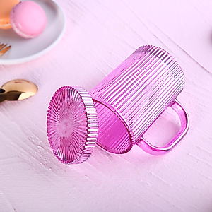 G Meridian Glass Coffee Mug with Lid 11.3 oz with Lid can be usded as Coaster for Latte Chocolate Americano Milk Oats Yoghurt Iridescent Dark Pink
