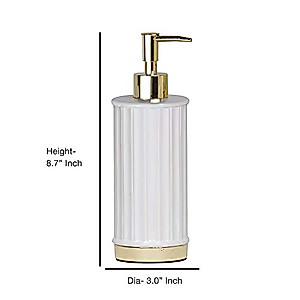 nu steel PAN-8PC/SET Panache Ceramic Bath Accessory Set for Vanity Countertops 8 Piece Includes Container, Dish,Tooth Brush, Tumbler,soap Lotion,Waste Basket,Tissue Box Holder,Tray-White/Gold