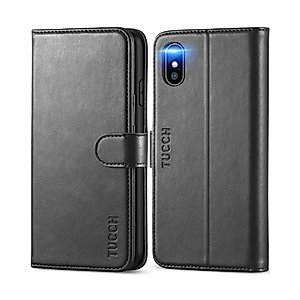 TUCCH Case Wallet for iPhone Xs Max, PU Leather Flip Cover with RFID Blocking Card Slot, Stand [Auto Wake/Sleep] Wireless Charging Shockproof TPU Shell Compatible with iPhone Xs Max 6.5", Black