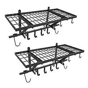 tonchean Garage Shelving Wall Mounted 2 Pack with Bike Hooks Garage Wall Shelves 14”x32“ Garage Floating Shelves Garage Storage Shelves Heavy Duty Wall Mount, 500lb Weight Capacity