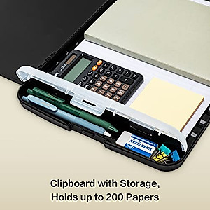 Deli Clipboard with Storage, Nursing Clipboards with Pen Holder and Refillable Lined Notepad, Heavy Duty Plastic Storage Clip Board, Clipboard Folder Side-Opening, Black