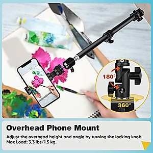 𝗨𝗽𝗴𝗿𝗮𝗱𝗲𝗱 360° Rotatable Camera Desk Mount Stand, 13.4"-21.3" Adjustable Tabletop Light Stand with 1/4" Ball Head & 3/8", 5/8" Screw for Photography Videography Live Streaming Virtual Meetings