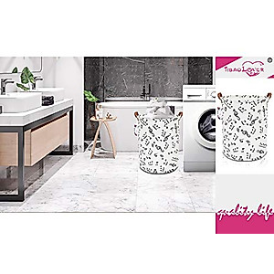 TIBAOLOVER 19.7" Large Sized Waterproof Foldable Canvas Laundry Hamper Bucket with Handles for Storage Bin,Kids Room,Home Organizer,Nursery Storage,Baby Hamper (Musical Note)