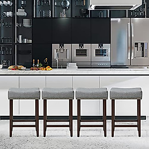 ERGOMASTER Counter Height Bar Stools Set of 2 Backless Fabric Barstools 24-Inch Modern Wood Saddle Bar Stools with Nailhead Trim for Kitchen Island Counter Tabel - Grey/Brown,2-Pack