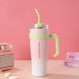 Scizorito 40oz Big Coffee Mug, 304 Stainless Steel Vacuum Insulated Car Cup, 40oz Tumbler with Handle and Straw Lid, Suitable for Father's Day, Mother's Day, Christmas (Pink)