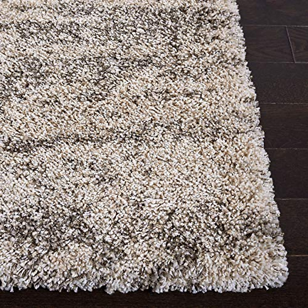 SAFAVIEH Hudson Shag Collection Area Rug - 7' Square, Ivory & Grey, Modern Design, Non-Shedding & Easy Care, 2-inch Thick Ideal for High Traffic Areas in Living Room, Bedroom (SGH206A)