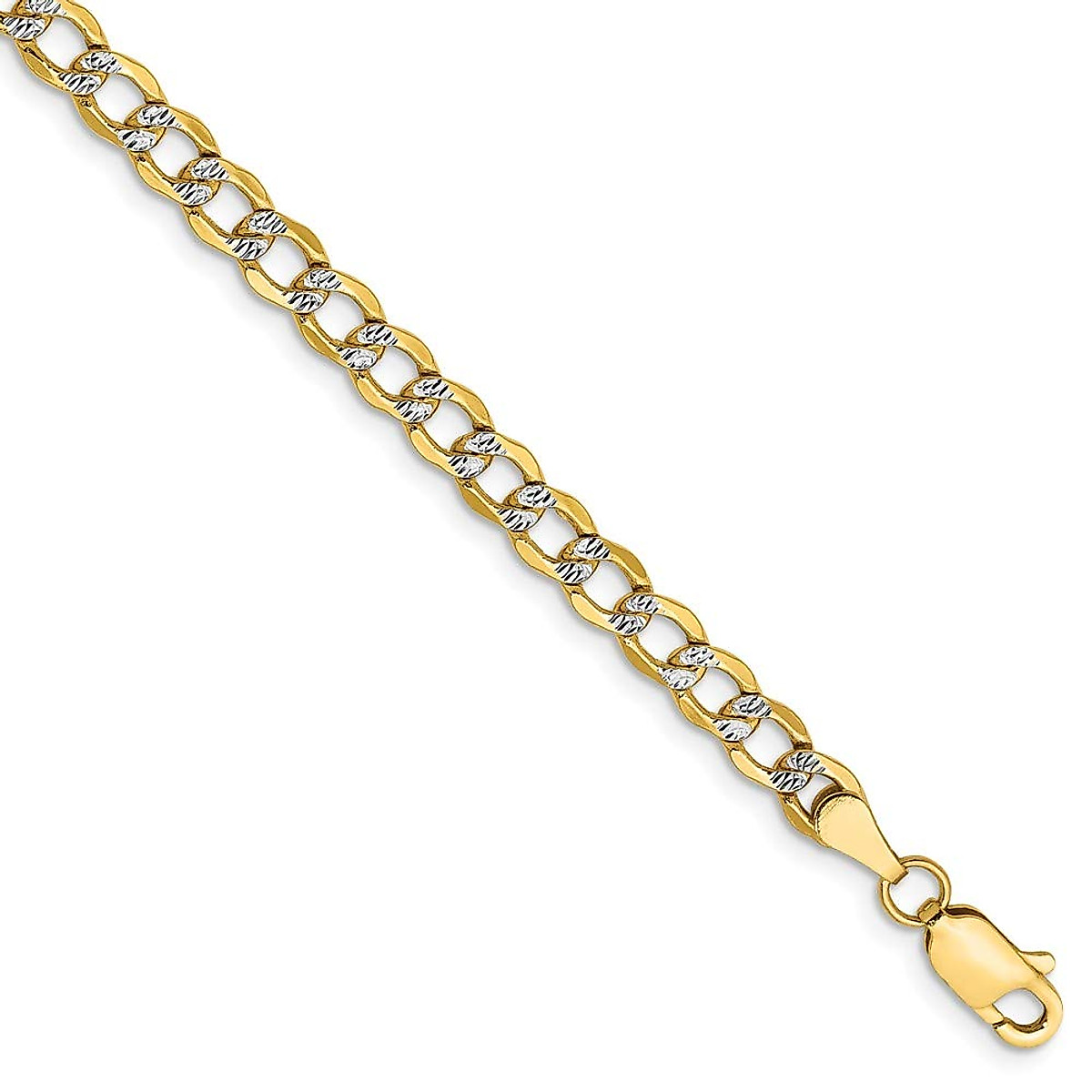 Sonia Jewels 14k White and Yellow Gold Two Toned 4.3mm Pave Curb Cuban Bracelet - with Secure Lobster Lock Clasp 8"