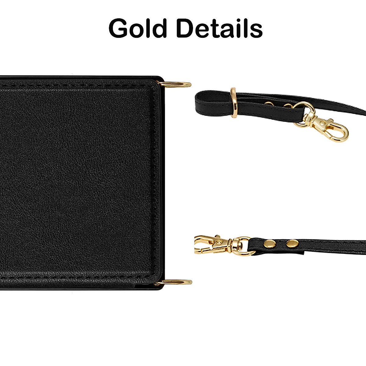 DEFBSC Compatible with iPhone 14 Pro Max Case, Crossbody Wallet Case, Adjustable Detachable Lanyard Neck Strap with Kickstand Leather Card Holder Protective Cover-Black