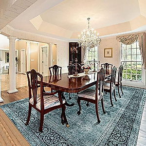 DECOMALL Maila Washable Area Rugs 8x10, Traditional Bohemian Rug, Vintage Distressed Non Slip Large Carpet for Living Room Bedroom, 8x10ft Blue