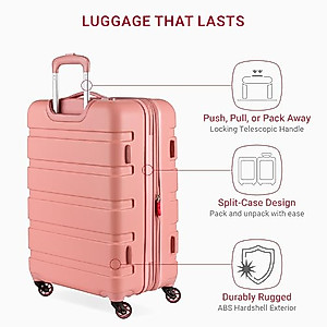 SwissGear 7366 Hardside Expandable Luggage with Spinner Wheels, Coral Almond, Checked-Medium 23-Inch