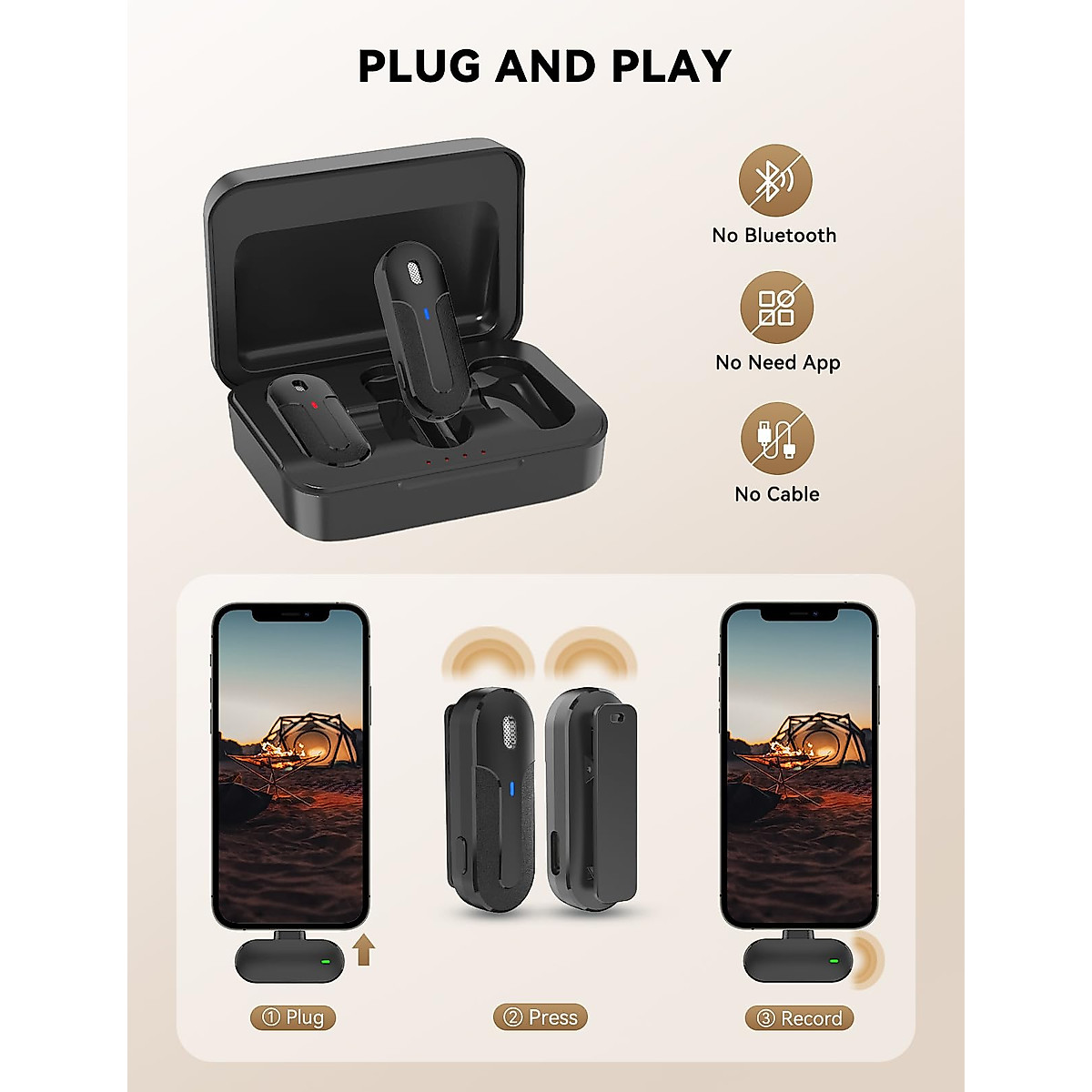 maxtopfit Wireless Lavalier Microphones for iPhone iPad Android - Double Mics Mini Microphone with Noise Cancellation and Mute Function, Lapel Microphone for YouTube,Tiktok,Interview