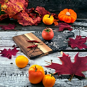 Yaakov Yvonne - Marble cutting boards for meat,fruits and decoration - Marble and Wood Cheese Board - Cutting boards - Black marble and wood cutting board - Marble and wood cutting board. (Black)