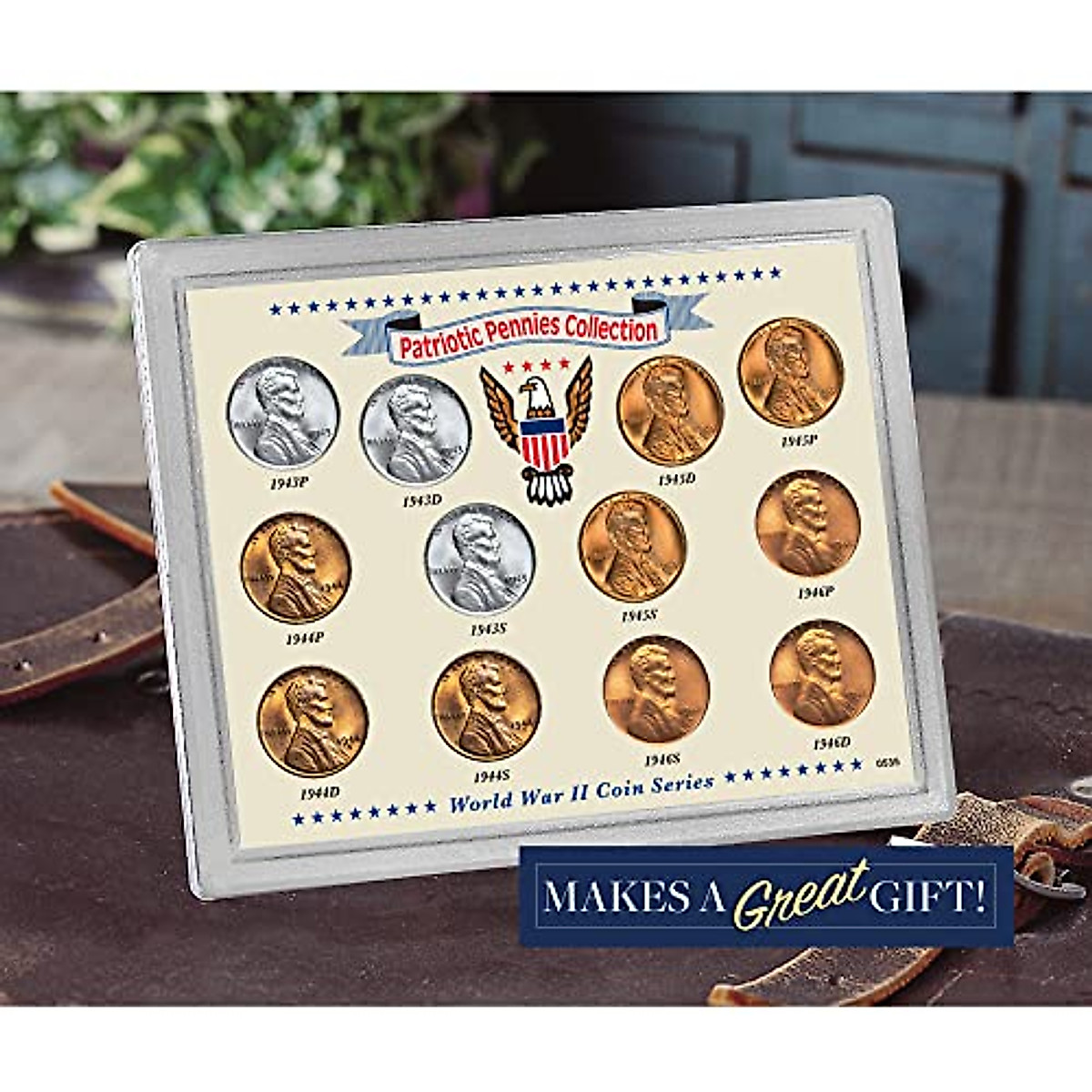 American Coin Treasures Patriotic Pennies Collection, Genuine Steel Penny, Shell Casing Cents, WWII Coins, Certificate of Authenticity, Sonically Sealed Acrylic