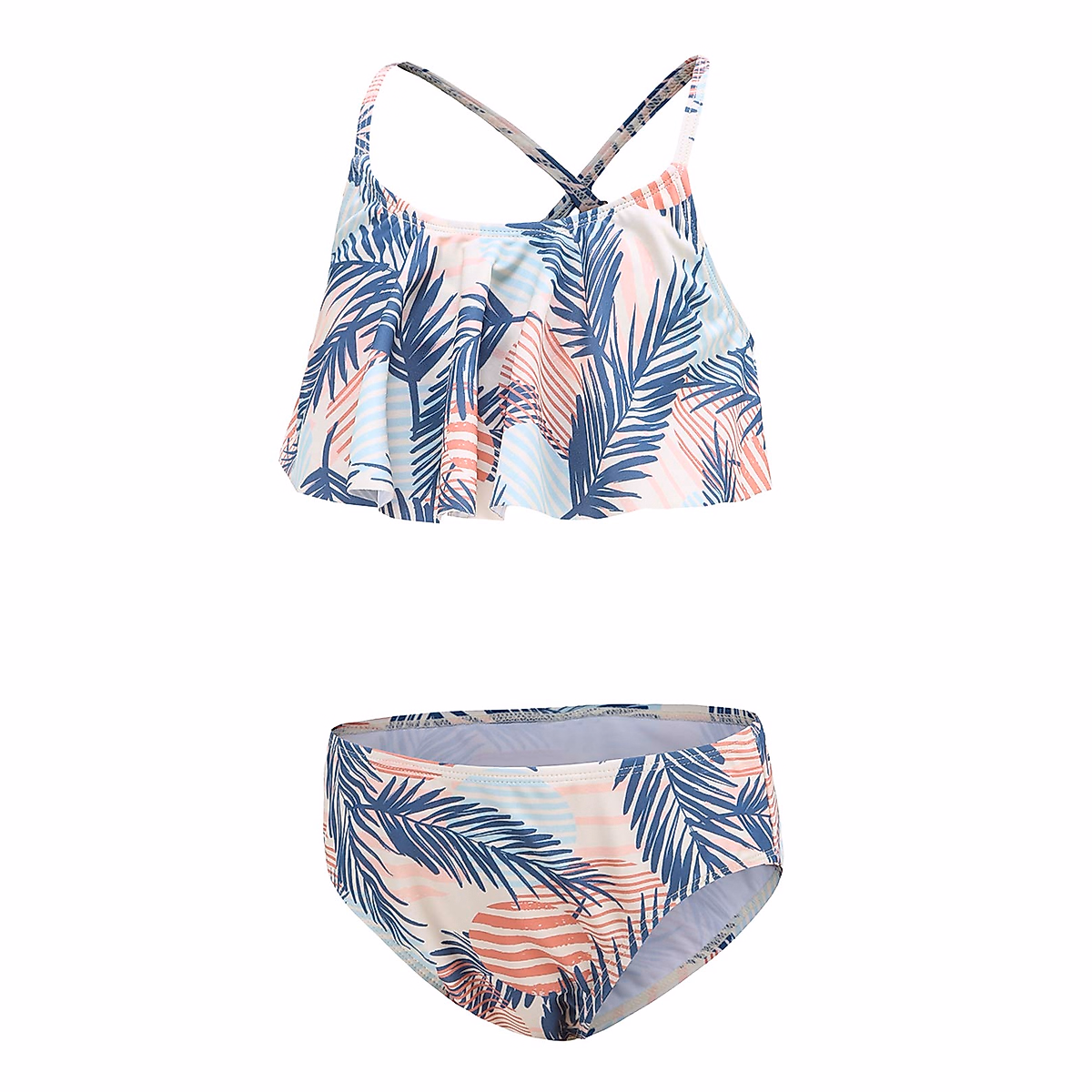 Moon Tree Big Girls Two Piece Swimsuits Brown Leaves Bikini Sets Adjustable Strap Bathing Suits Size 16/7-16