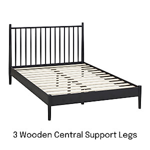 NTC Inno Wooden Bed Frame with Headboard, Solid Oak and Rubber Wood Foundation with Silent Slats and Wood Central Supports, 1000 Lb Capacity, Effortless Assembly, Queen - Burnt Black
