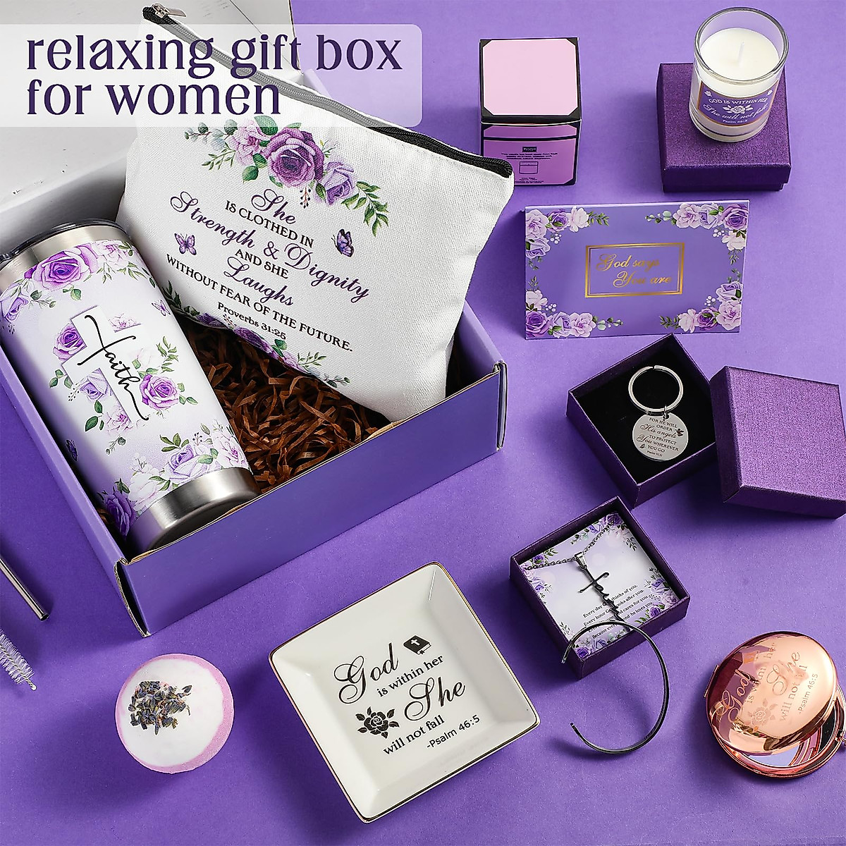 Remuuly Christian Gifts for Women Faith, Inspirational Religious Catholic Gifts for Mom Friends Sister Wife Girlfriends(Purple Flower)