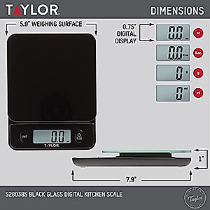 Taylor Glass Top Food Scale with Touch Control Buttons, 11 lb Capacity, Black