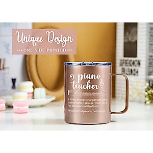 Onebttl Piano Teacher Gift for Women, 12oz/350ml Stainless Steel Insulated Coffee Mug with Lid - Rosegold