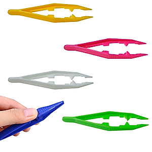BEADNOVA Bead Tweezers Plastic Forceps Craft Tweezer for DIY Craft Jewelry Making Family School Beading Project (Assorted Colors, 5 Pcs)