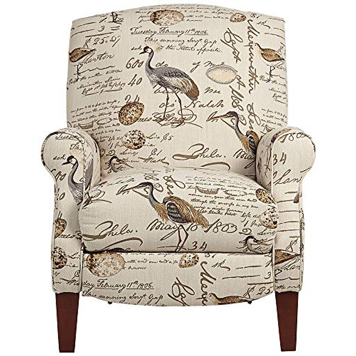 Kensington Hill Birdsong Script and Bird Patterned Recliner Chair Armchair Comfortable Push Manual Reclining Footrest Adjustable Upholstered Bedroom Living Room Reading Home Relax Office