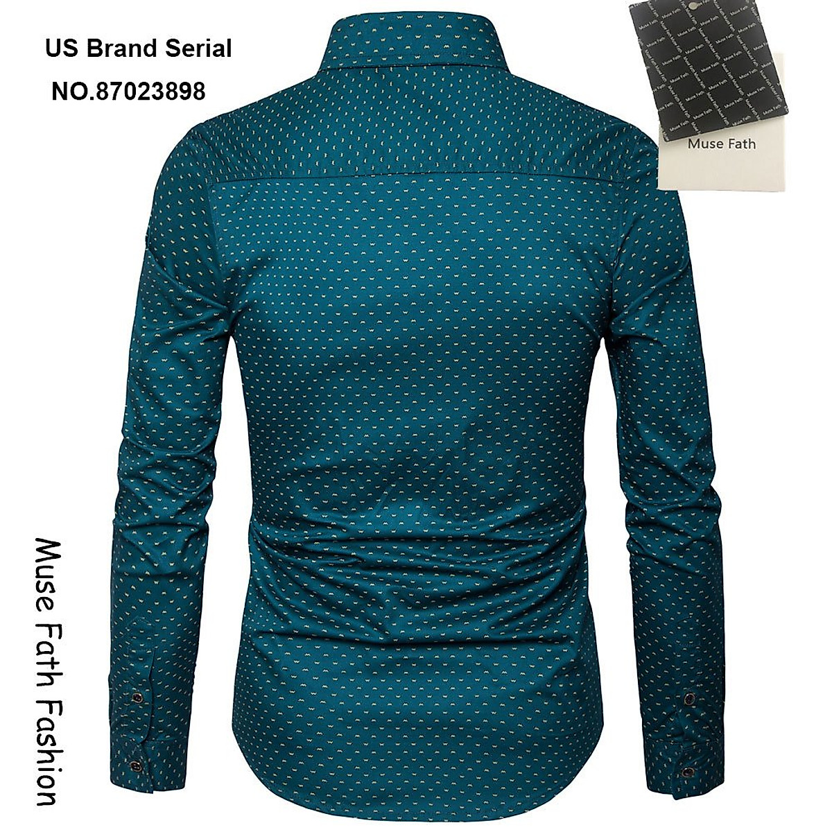 MUSE FATH Men’s Printed Dress Shirt-Cotton Casual Long Sleeve Shirt- Button Down Point Collar Shirt-Green-XL