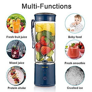 TIKBABA Personal size Blender for Smoothies and Shakes, Portable Bottle with a strap for On the Go(Dark Blue)