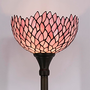 WERFACTORY Tiffany Floor Lamp Pink Stained Glass Wisteria Light 12X12X66 Inches Pole Torchiere Standing Corner Torch Uplight Decor Bedroom Living Room Home Office S523P Series