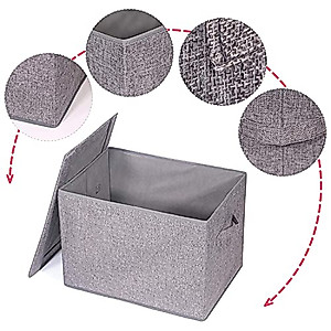 4 Pack Large Foldable Storage Box with Lids [16.5x11.8x11.8] Fabric Storage Cube Organizer Cloth Containers Linen Bins Baskets for Closet Clothes Clothing Bed Room